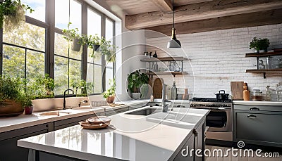 White Kitchen Countertops In Loft Room Royalty-Free Cartoon ...