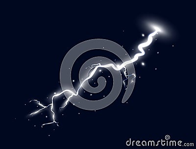 White Lightning Isolated On Dark Background. Thunder Storm Design ...