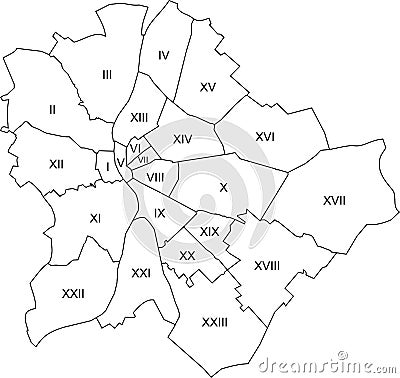 White Map Of Districts Of Budapest, Hungary Vector Illustration ...