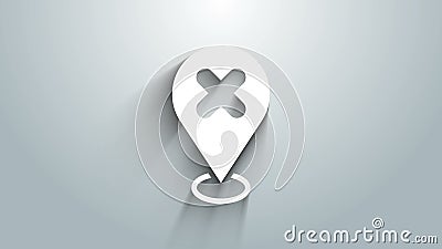 White Map Pin with Cross Mark Icon Isolated on Grey Background ...