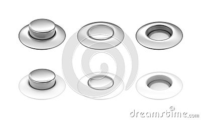 White And Metal Buttons In Row. Pressed, Iddle, Unpressed. Royalty Free ...
