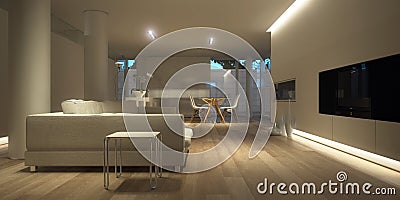 White Minimalist Interior (night) Royalty Free Stock Photography ...
