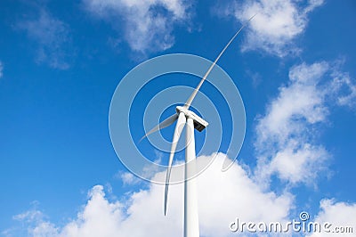 White Modern Windmill. With Blue Sky And White Clouds. Dutch Sky ...