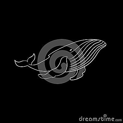 A White Outline Of The Humpback Whale On A Black Background. Cartoon ...