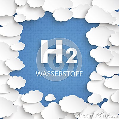 White Paper Clouds Blue Sky Centre H2 Wasserstoff Cartoon Vector ...
