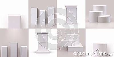White Pedestal. Empty 3D Block Podium Stage For Gallery Or Realistic ...