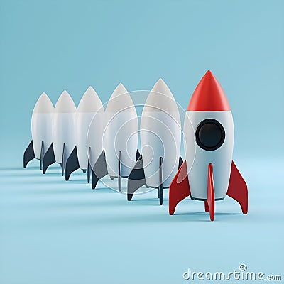 White Rockets With A Red Rocket Leading, Symbolizing Distinction And ...