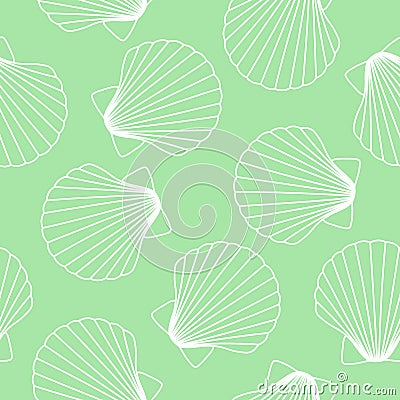 White Seashells On Light Green Background Sea Ocean Shell Patter ...