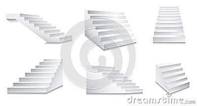 White Stairs And Minimalistic Staircase Front Or Side View Set Cartoon ...