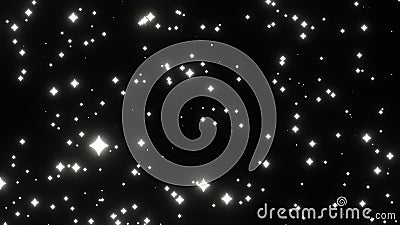 White Stars Fall Down and Move in To Camera on Black Space Background ...