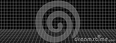 White Wall And Floor Wireframe Of Room Or Studio On Black Background ...