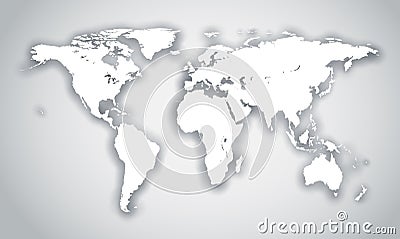 Vector White World Map with Shadow on Transparent Background Stock ...