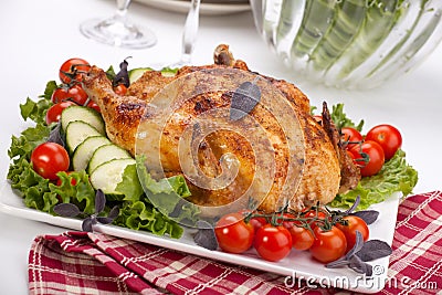 Whole Roasted Chicken On Table Royalty Free Stock Photos - Image: 7904938