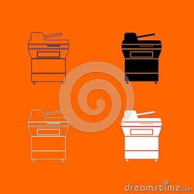 Multifunction Printer Or Automatic Copier Black And White Color Set Icon . Cartoon Vector ...