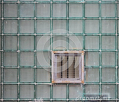 A Window In A Glass Wall Made Of Thick-walled Batch Cells Stock Photo ...