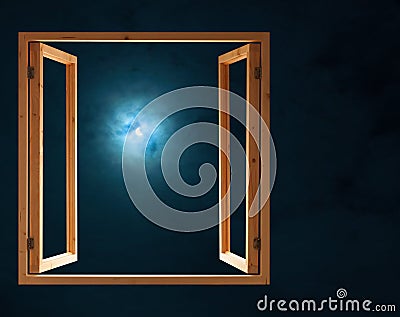 Window Open Dark Night Half Moon Light Stock Photo - Image: 53573299