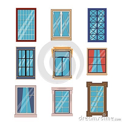 Windows Frames Flat. Colorful Various Window Frame Wooden And Plastic ...