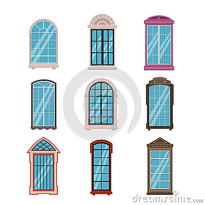 Windows Frames Flat. Colorful Various Wooden And Plastic Window Frame ...