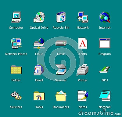 Windows 98 Icons Pack. Old Computer Icon Set. PNG My Computer Shortcuts ...