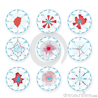 Windrose Chart Set, Compass Rose With Light Background Cartoon Vector ...