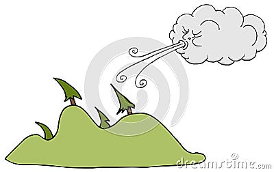 Windy Day Trees And Cloud Blowing Wind Vector Illustration ...