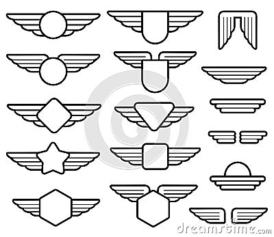 Wing Army Emblems, Aviation Badges, Pilot Labels Line Vector Set ...