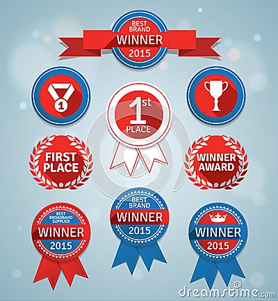 Winner Badges And Ribbons Cartoon Vector | CartoonDealer.com #50111537