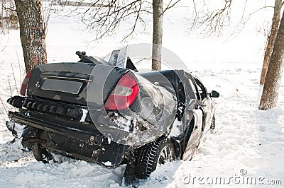Winter car crash accident stock image. Image of ditch - 18312503
