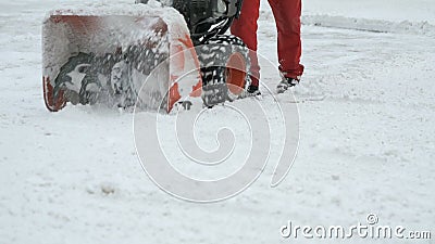Man Removing Snow With Snow Plow Machine Stock Footage - Video of ...
