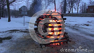 Winter Holiday Evening Fire on Snow in Park Stock Footage - Video of ...