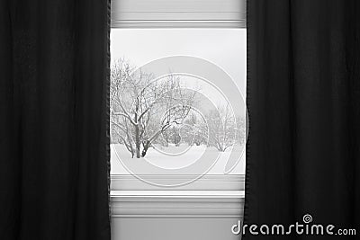 Winter Landscape Behind Black Curtains Royalty Free Stock Photos ...