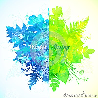Winter And Spring Season Watercolor Illustration Stock Vector - Image ...