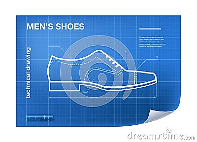 Wireframe Illustration With Shoe Drawing On The Blueprint Stock Image ...
