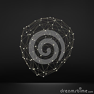 Wireframe Object With Lines And Dots. Abstract 3D Connection Structure. Geometric Shape For ...