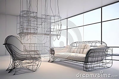 Wireframe Structures A Living Room Defined By Wireframe Furnitur Stock ...