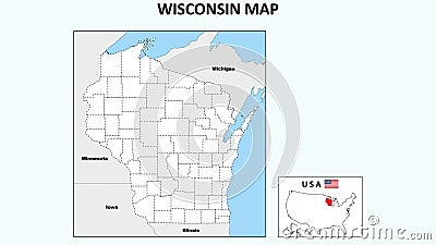 Wisconsin Map. Political Map Of Wisconsin With Boundaries In Outline ...
