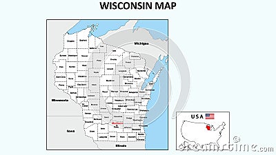 Wisconsin Map. Political Map Of Wisconsin With Boundaries In White ...
