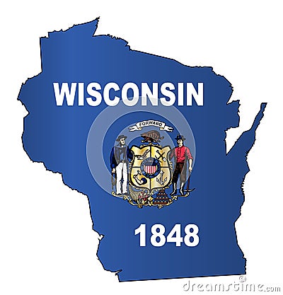 Wisconsin Outline Map And Flag Cartoon Vector | CartoonDealer.com #97881235