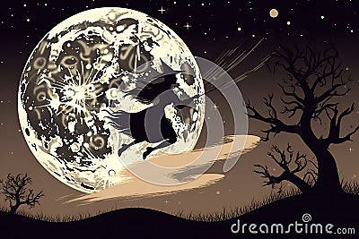 Witch Backdrop Of The Moon And Stars Halloween Stock Illustration ...