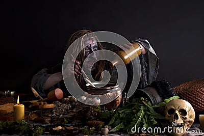 Witch Brewing Potion In Laboratory Royalty Free Stock Image - Image ...