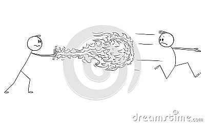 Wizard Casts A Fire Spell, Vector Cartoon Stick Figure Illustration ...