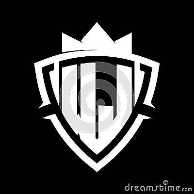 WJ Letter Monogram With Triangle Curve Shield Shape With Crown White And Black Background Color ...
