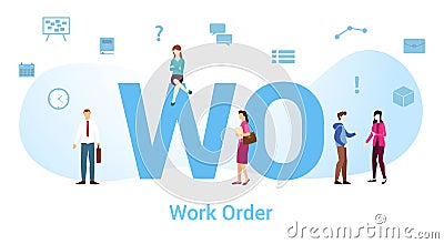 Wo Work Order Concept With Big Word Or Text And Team People With Modern ...
