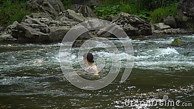 Woman Bathing in the River. a Young Nice Woman is Bathed in a Clean ...
