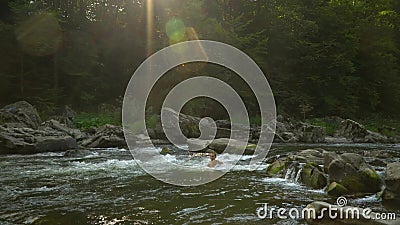 Woman Bathing in the River. a Young Nice Woman is Bathed in a Clean ...