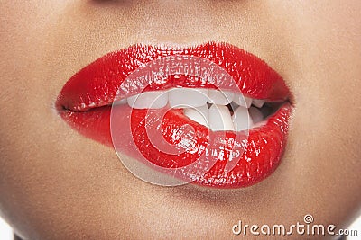 Woman Biting Red Lips Royalty Free Stock Photos - Image: 31838568