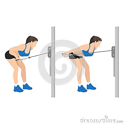 Woman Doing Cable Triceps Kickbacks Exercise. Cartoon Vector ...