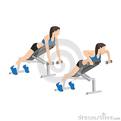 Woman Doing Dumbbell Incline Bench Rows. Cartoon Vector | CartoonDealer ...