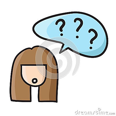 Woman Face With Question Mark Vector Icon Hand Drawn Doodle ...