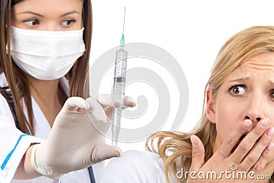 Woman Fear Or Scared Of Syringe Injections Stock Photos - Image: 24761423